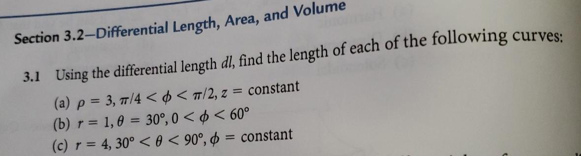 Solved Section 3.2–Differential Length, Area, and Volume 3.1 | Chegg.com