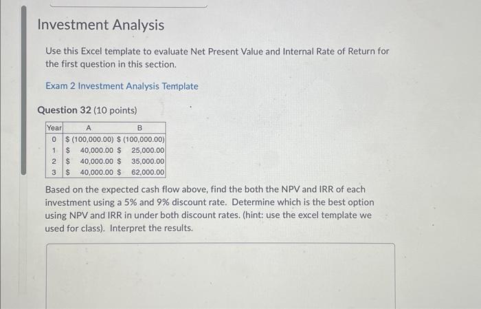 Solved Investment Analysis Use this Excel template to | Chegg.com