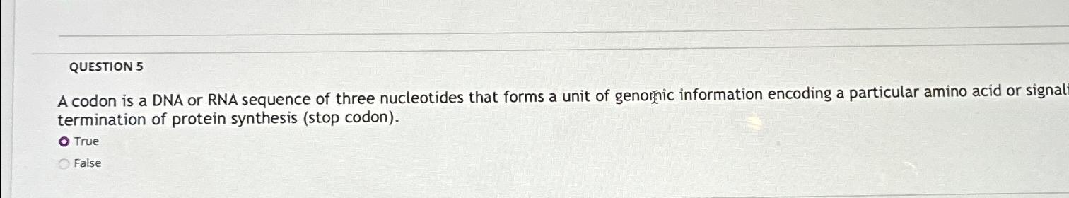 Solved A codon is a DNA or RNA sequence of three nucleotides | Chegg.com