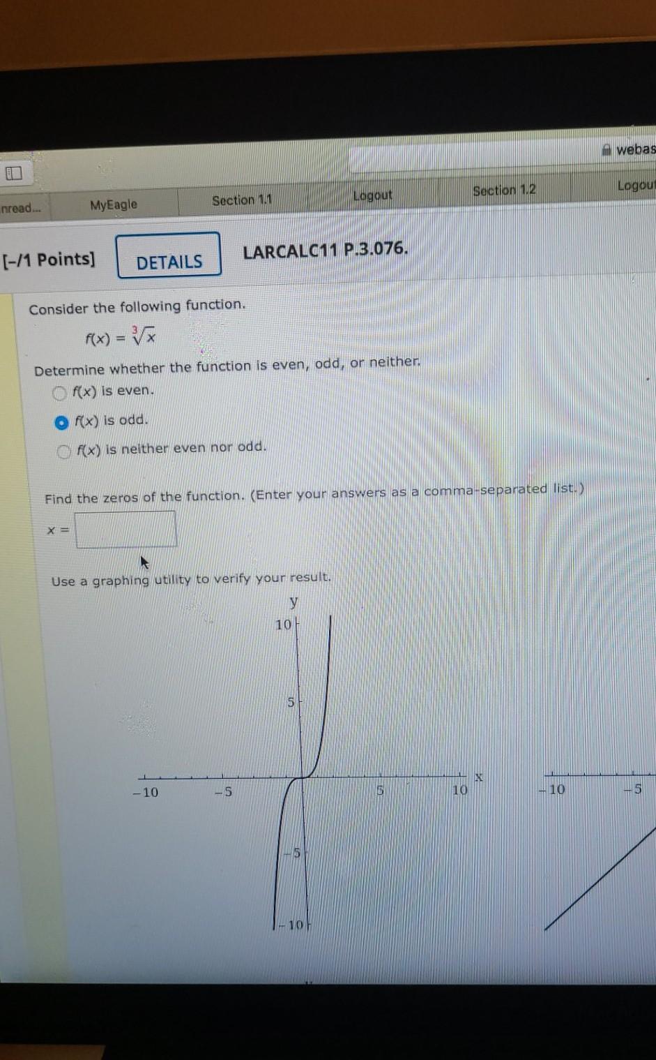 Solved webas Section 12 Logou Logout Section 1.1 nread... | Chegg.com