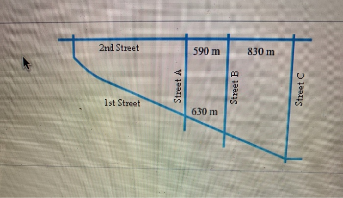 Solved Find the distance en im Street between Street Band | Chegg.com