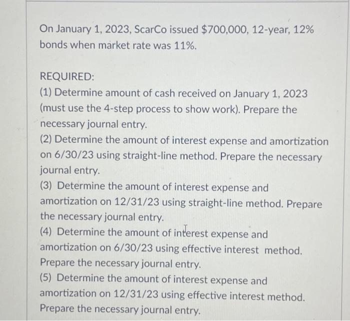Solved Interest TablesOn January 1, 2023, ScarCo issued | Chegg.com