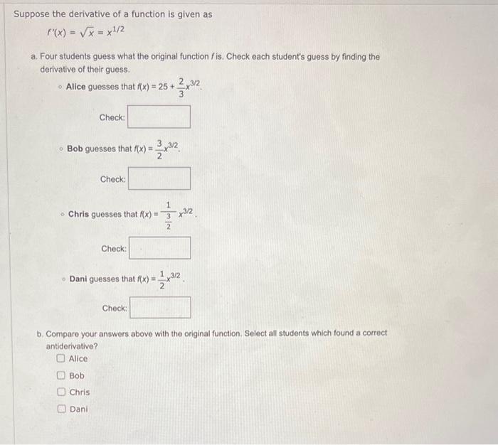 Solved Suppose the derivative of a function is given as | Chegg.com