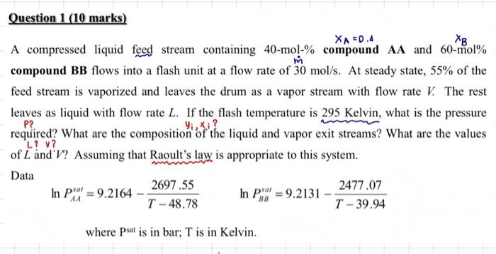 Solved compound BB flows into a flash unit at a flow rate of | Chegg.com