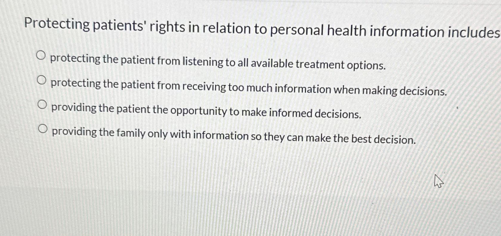 Solved Protecting patients' rights in relation to personal | Chegg.com