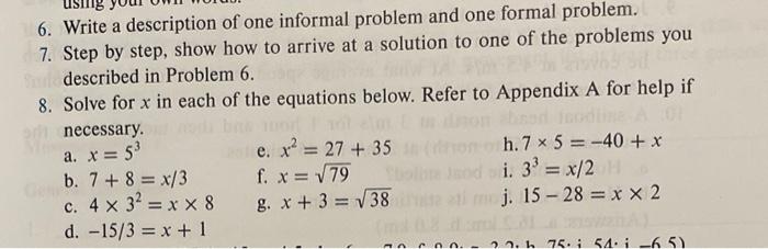 Solved 6. Write a description of one informal problem and | Chegg.com