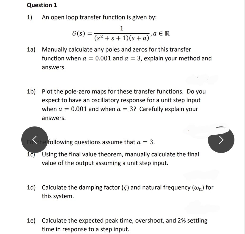 Solved Question 1An open loop transfer function is given | Chegg.com