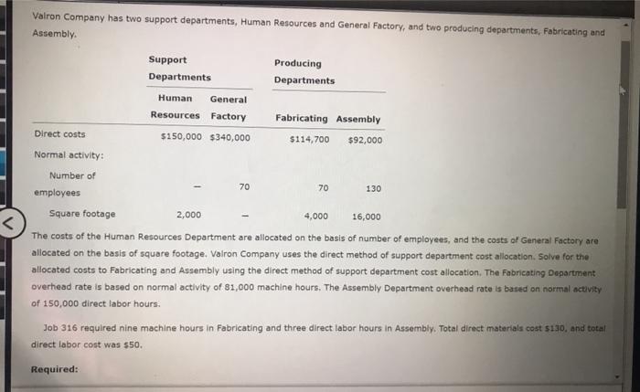 Solved Valron Company has two support departments, Human | Chegg.com