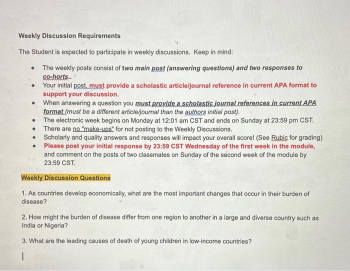 Solved Weekly Discussion Requirements The Student is | Chegg.com