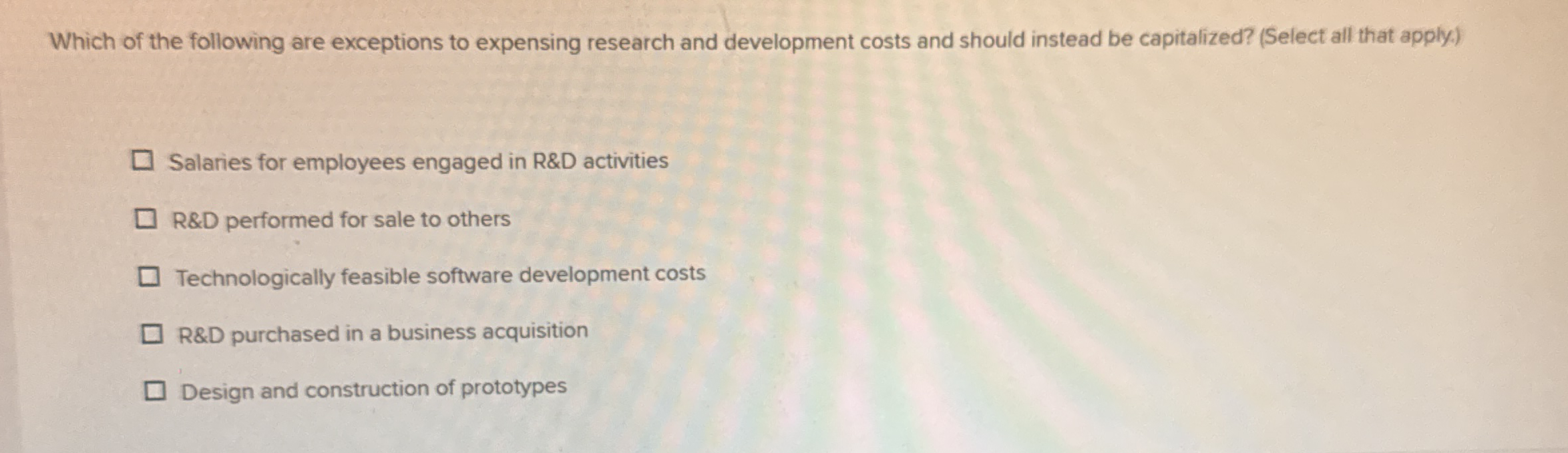 Solved Which of the following are exceptions to expensing | Chegg.com