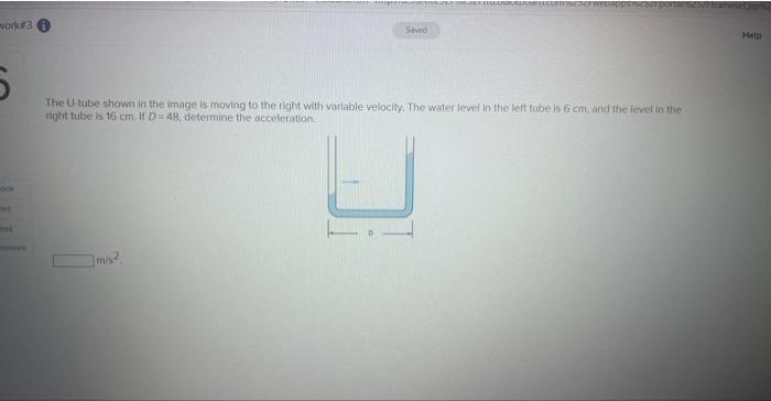 Solved The U tube shown in the image is moving to the right | Chegg.com