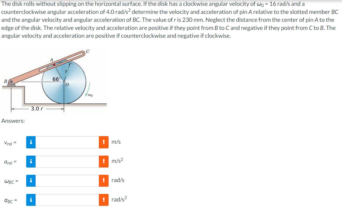Solved The disk rolls without slipping on the horizontal | Chegg.com