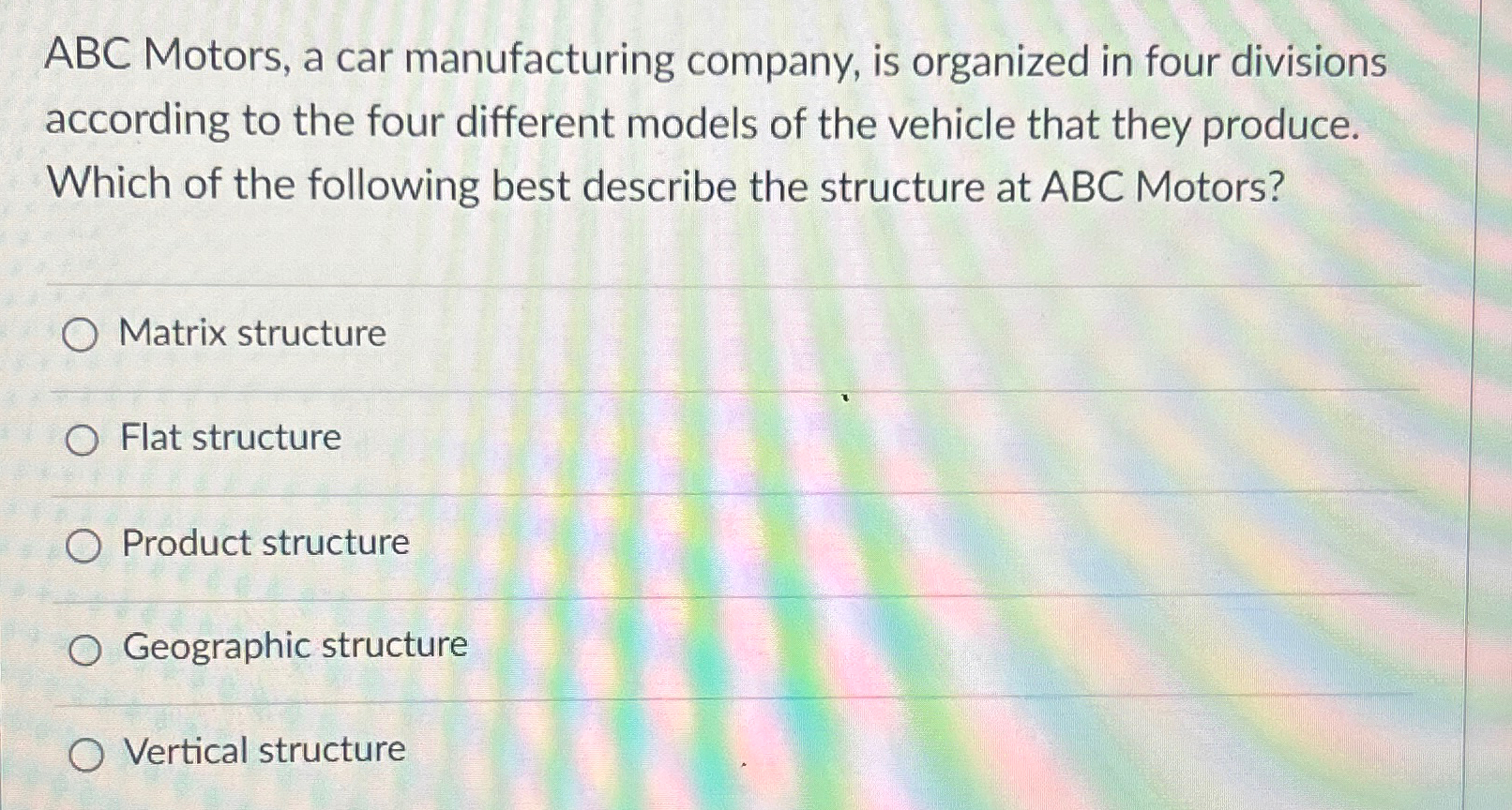 Solved ABC Motors, a car manufacturing company, is organized | Chegg.com