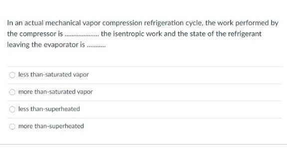 Solved In an actual mechanical vapor compression | Chegg.com