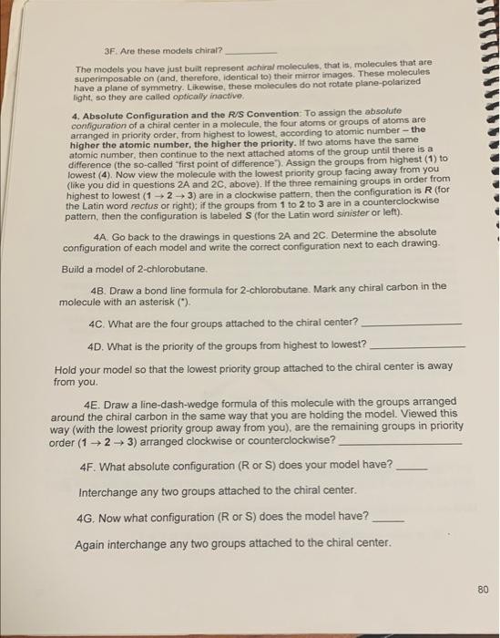 Solved 3F. Are these models chiral? The models you have just | Chegg.com