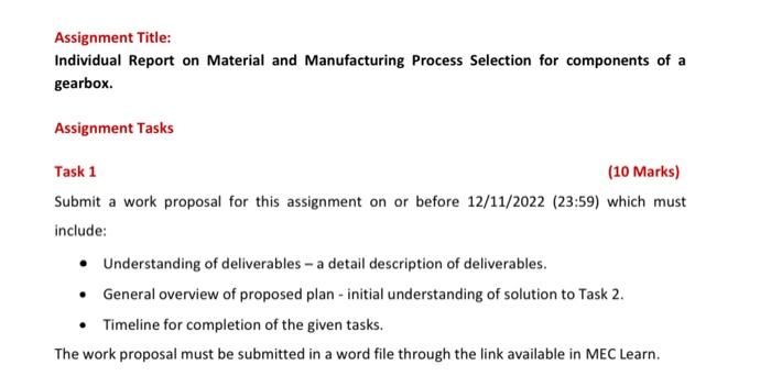 Solved Assignment Title: Individual Report on Material and | Chegg.com