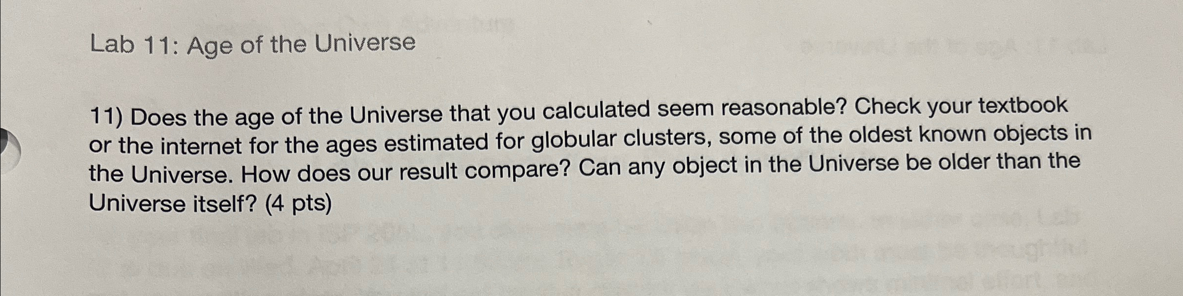 Solved Lab 11: Age of the UniverseDoes the age of the | Chegg.com