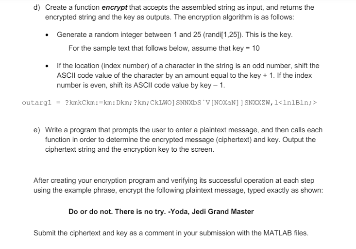 Solved I need it in MATLAB please. ﻿d) ﻿Create a function | Chegg.com