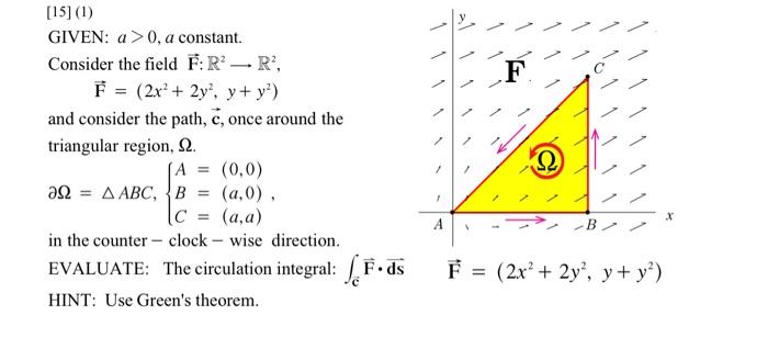 [15] (1) GIVEN: a>0,a constant. Consider the field | Chegg.com