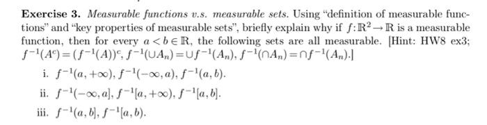 Solved Exercise 3. Measurable functions v.s. measurable | Chegg.com