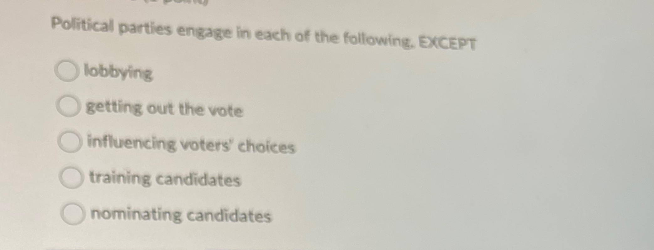 Solved Political parties engage in each of the following. | Chegg.com