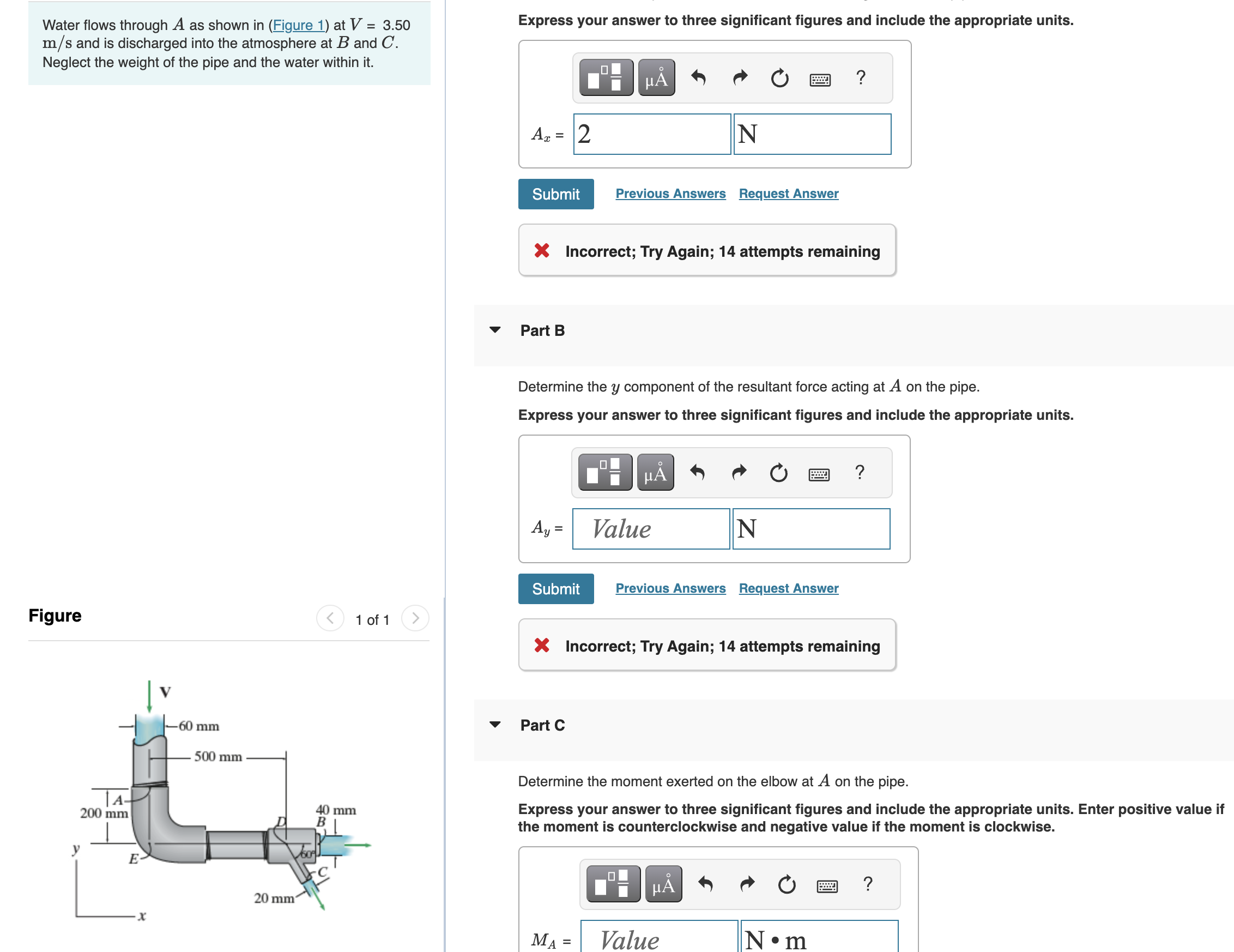 Solved Water flows through A ﻿as shown in (Figure 1) ﻿at | Chegg.com