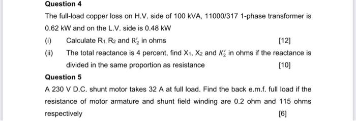 Solved The full-load copper loss on H.V. side of | Chegg.com