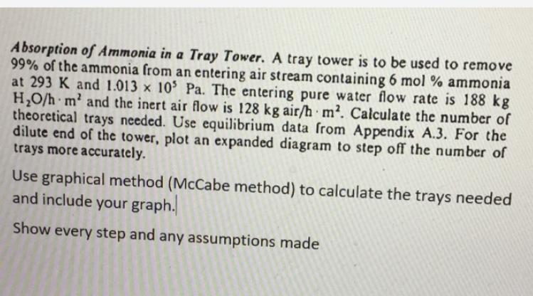Absorption of Ammonia in a Tray Tower. A tray tower | Chegg.com