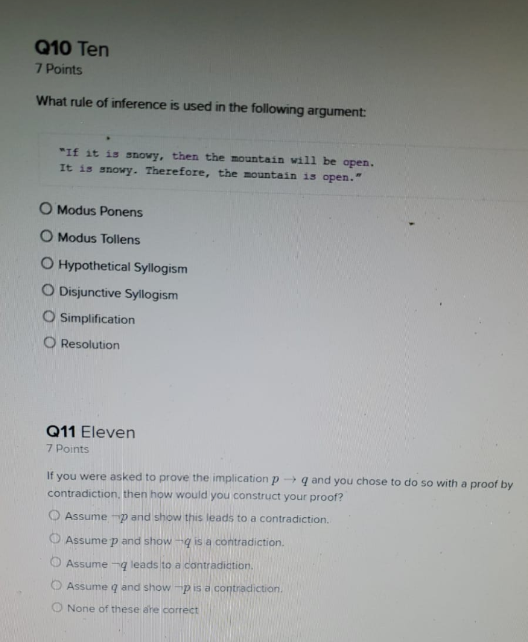 Solved Q10 Ten 7 Points What rule of inference is used in | Chegg.com