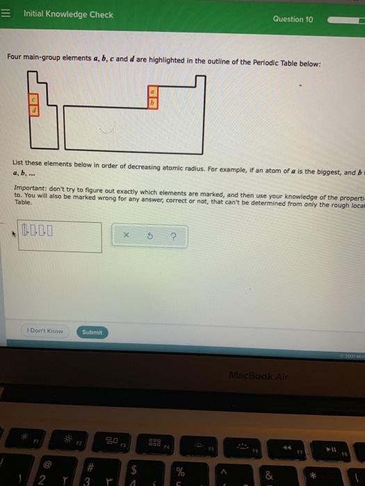 Solved E Initial Knowledge Check Question 10 Four main-group | Chegg.com