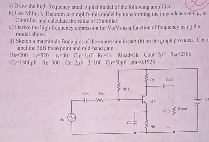 a) Draw the high frequency small signal model of the | Chegg.com