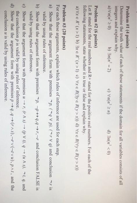 Solved Problem #1 (4 points) Determine the truth value of | Chegg.com