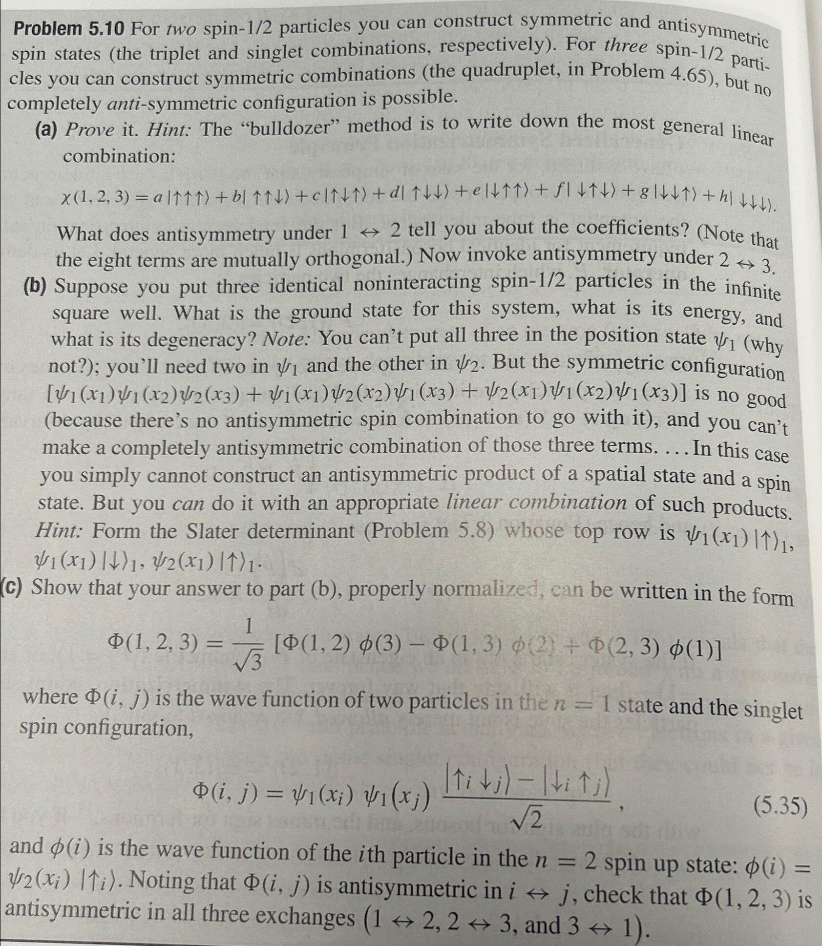 Problem 5.10 For two spin-1/2 particles you can | Chegg.com