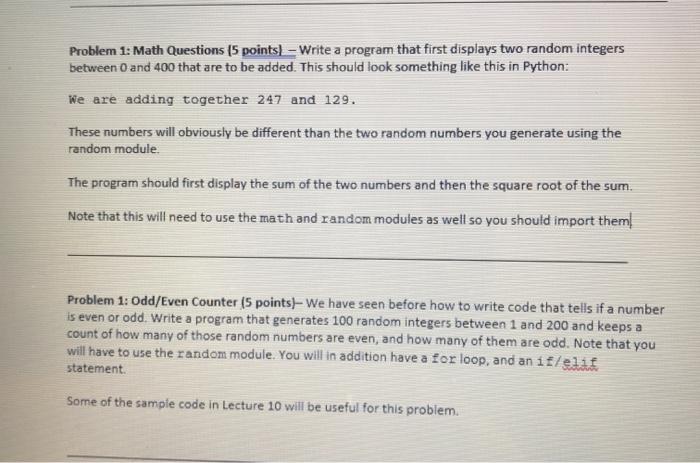 Solved Problem 1: Math Questions (5 points) - Write a | Chegg.com