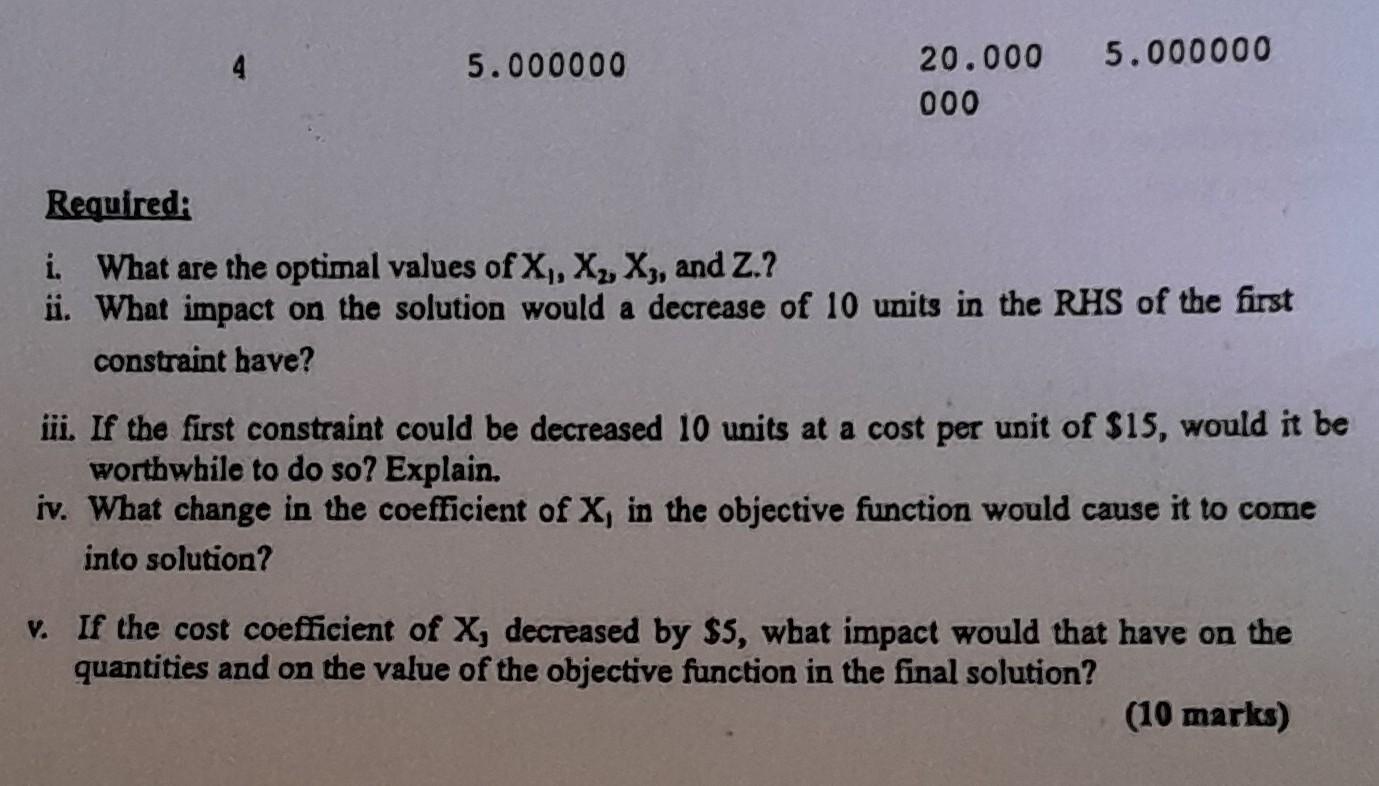 Solved b. Given the following protherand the LINDO output | Chegg.com