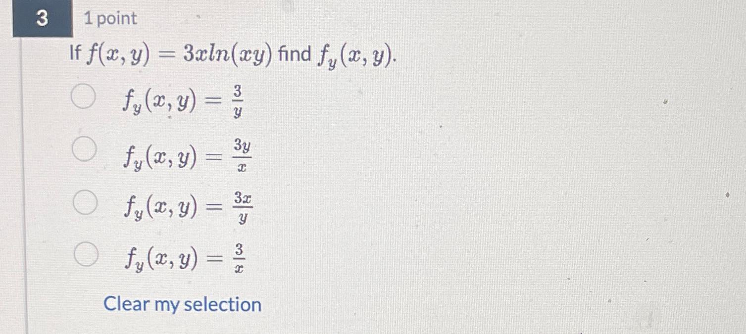 Solved 31 ﻿pointIf f(x,y)=3xln(xy) ﻿find | Chegg.com