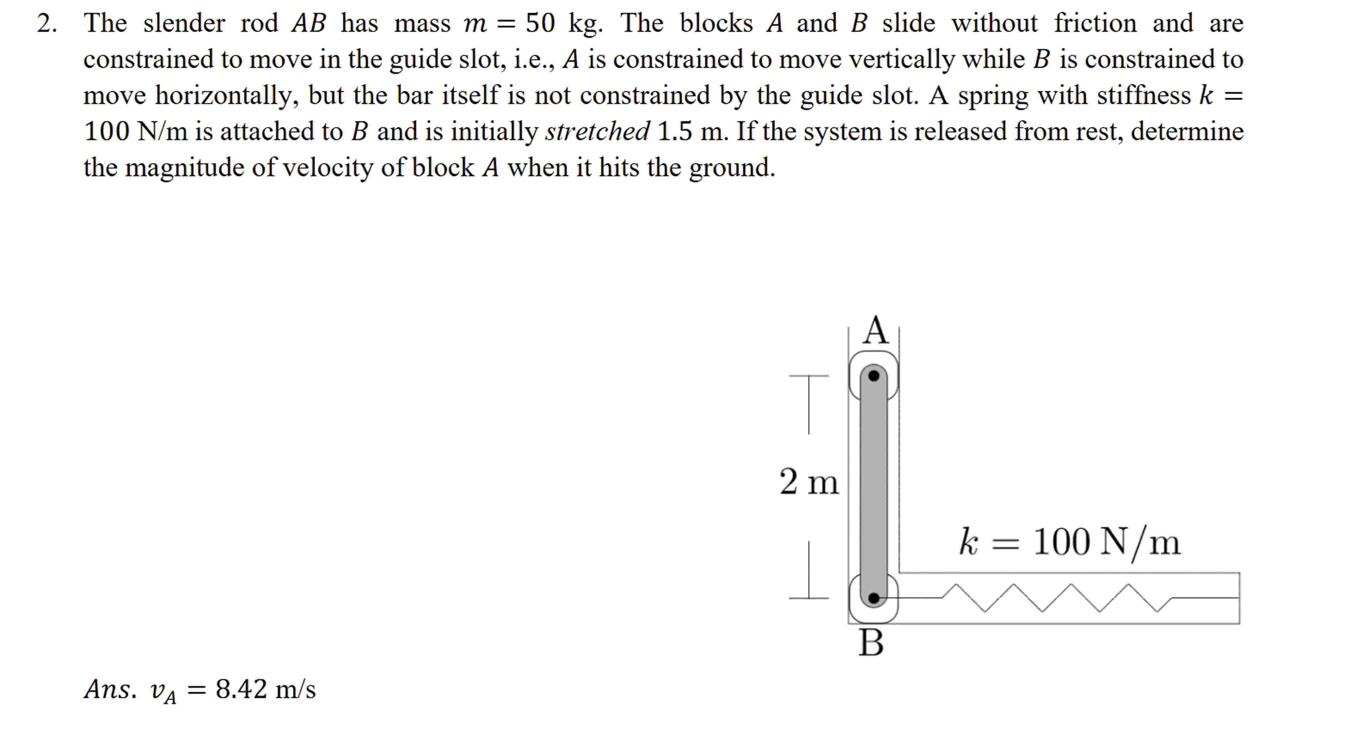 Solved The slender rod 𝐴𝐵 ﻿has mass 𝑚 = 50 ﻿kg. ﻿The | Chegg.com