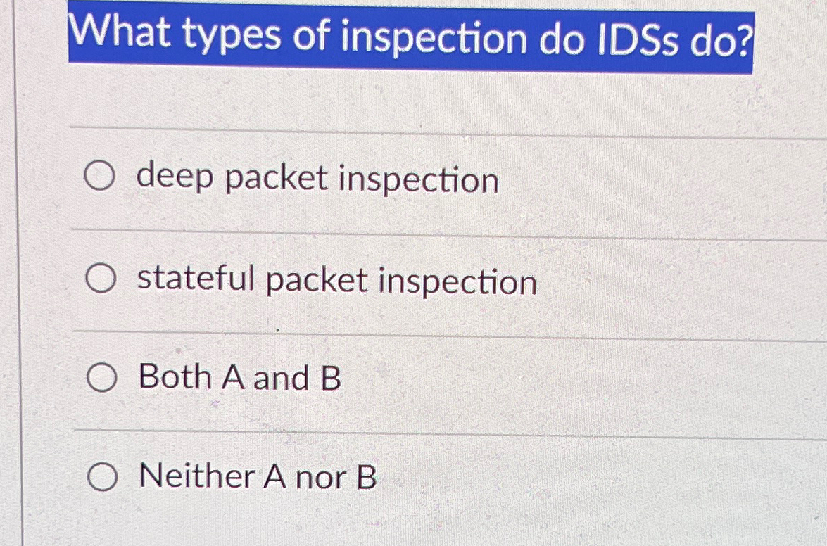 Solved What types of inspection do IDSs do?deep packet | Chegg.com