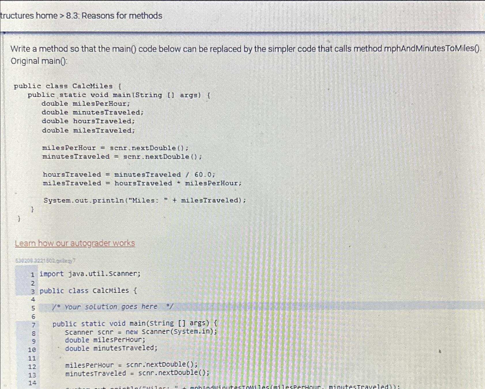 Solved tructures home >8.3 ﻿: Reasons for methodsWrite a | Chegg.com