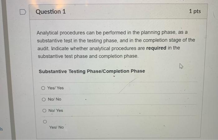 Solved Analytical procedures can be performed in the | Chegg.com