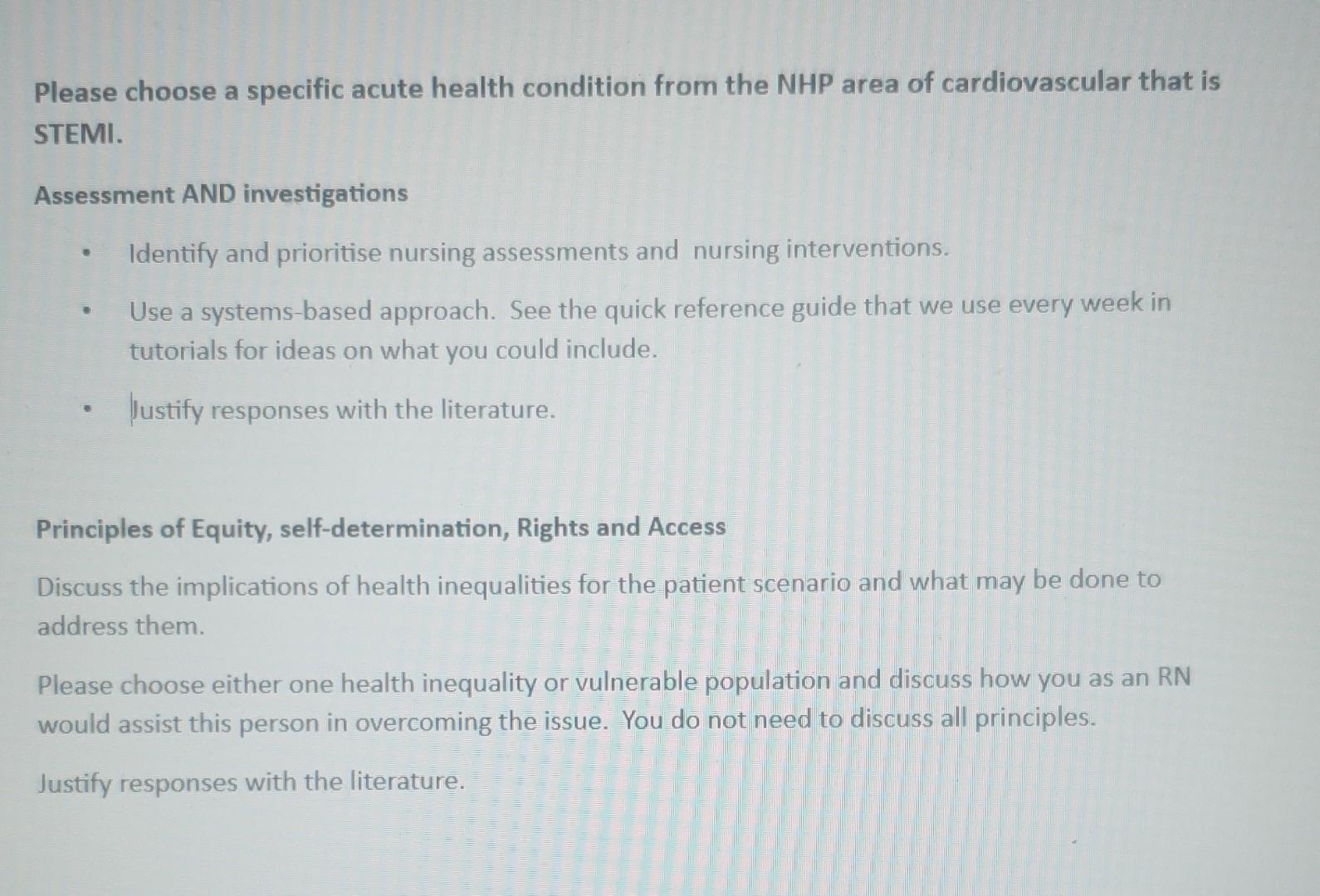 Solved Please choose a specific acute health condition from | Chegg.com