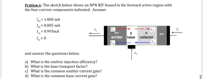 Solved Problem 6: The sketch below shows an NPN BJT biased | Chegg.com
