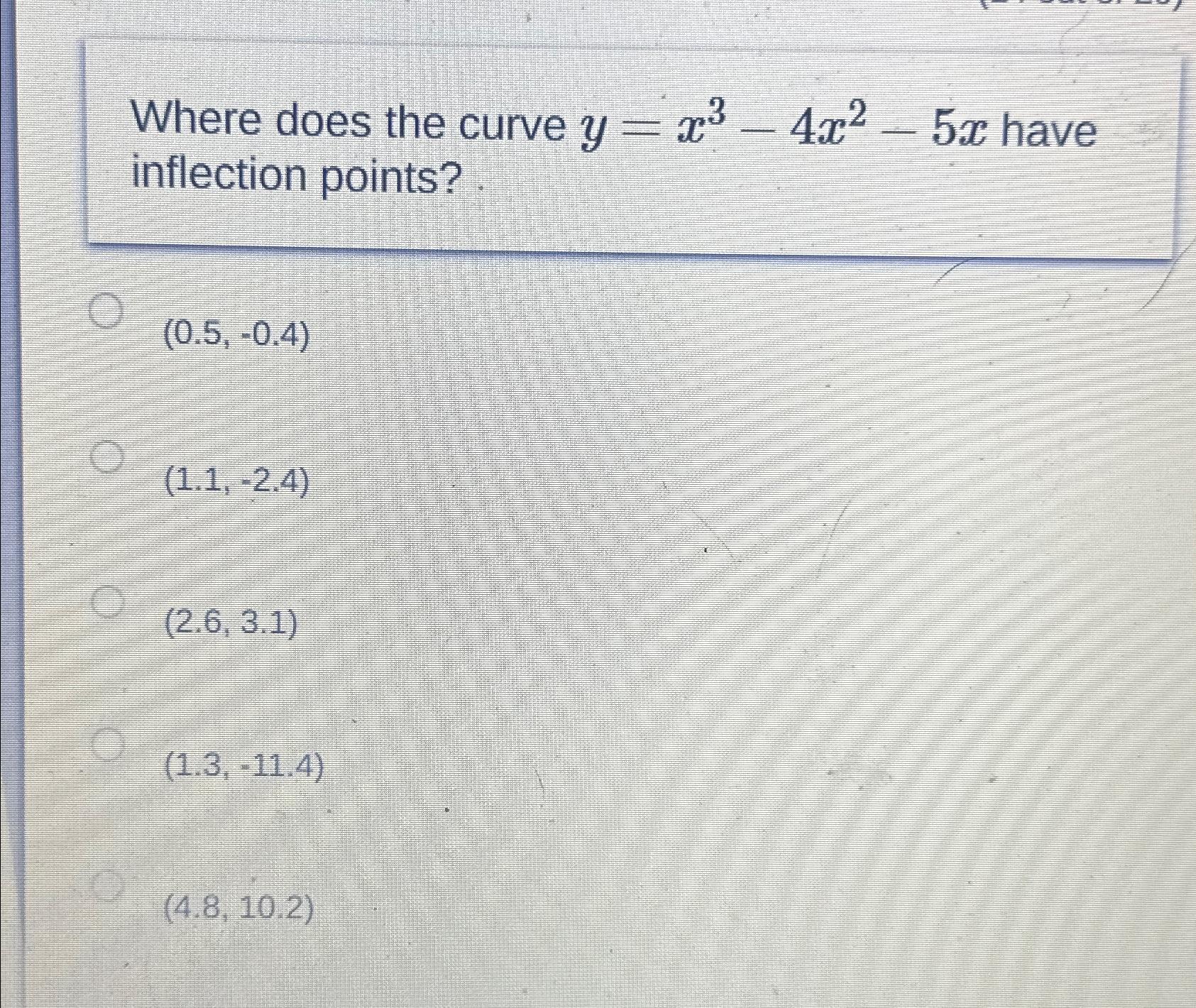 Solved Where does the curve y=x3-4x2-5x ﻿have inflection | Chegg.com