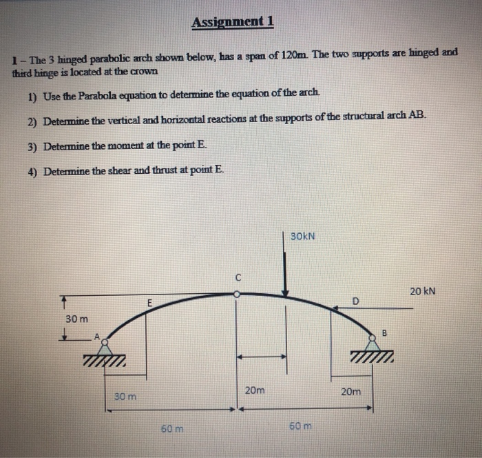 Solved Assignment 1 1 - The 3 hinged parabolic arch shown | Chegg.com