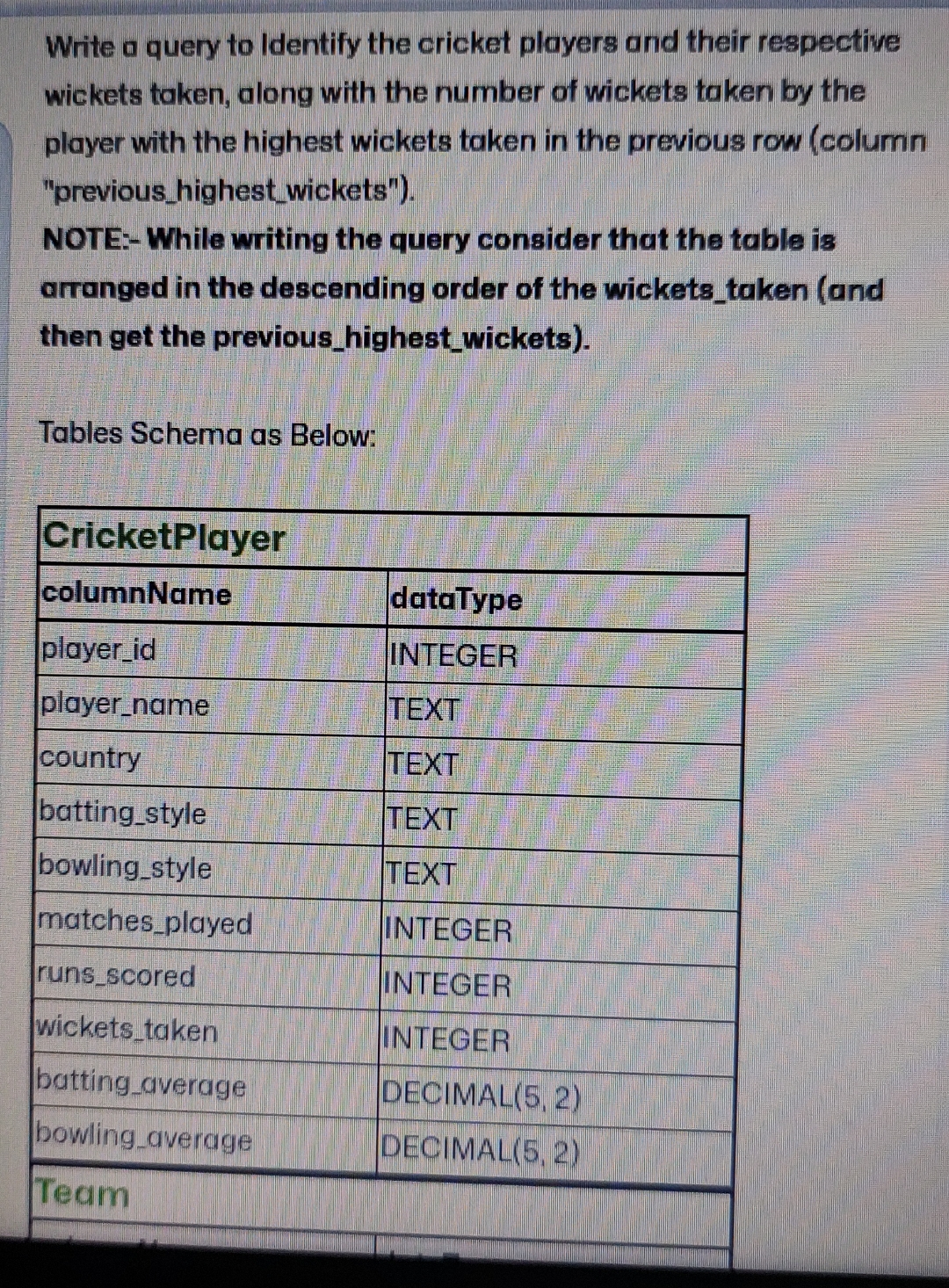 Solved Write a query to Identify the cricket players and | Chegg.com