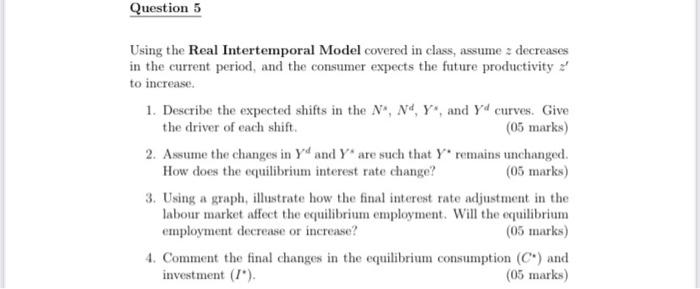 Solved Question 5 Using the Real Intertemporal Model covered | Chegg.com