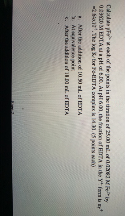 Solved Calculate pFe2+ at each of the points in the | Chegg.com