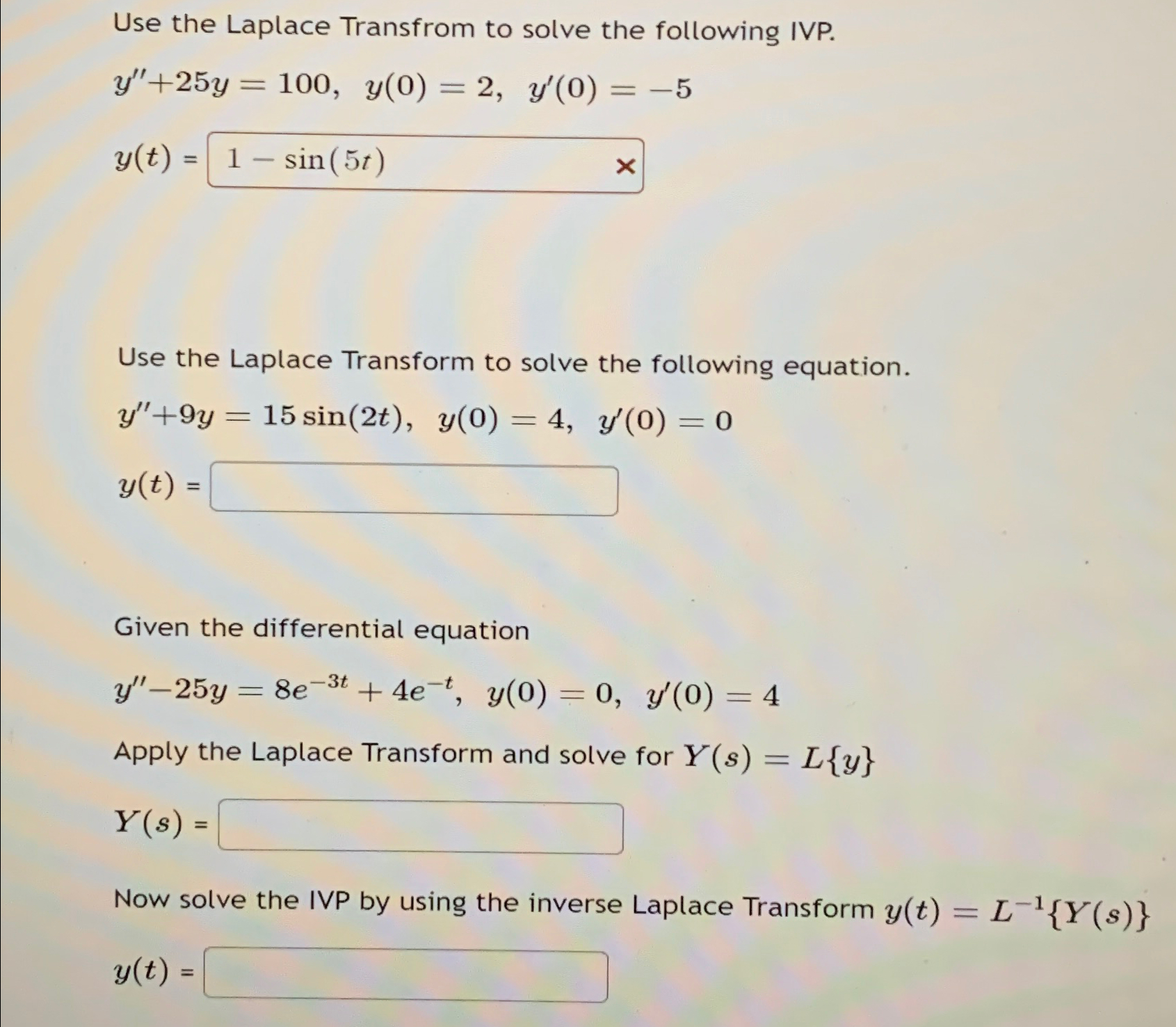 Solved Use the Laplace Transfrom to solve the following | Chegg.com