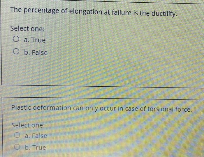 Solved The percentage of elongation at failure is the | Chegg.com