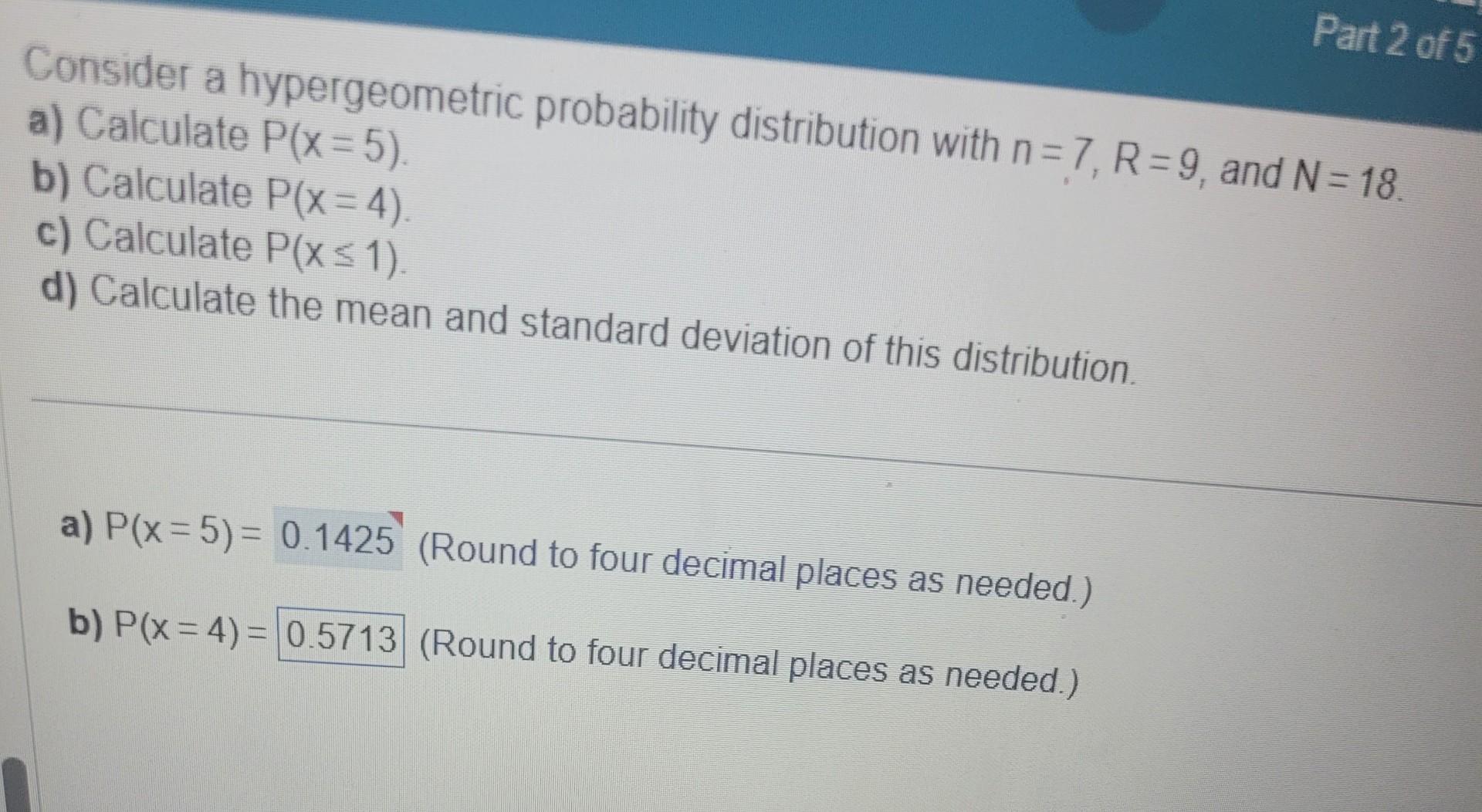 Solved Consider a hypergeometric probability distribution | Chegg.com